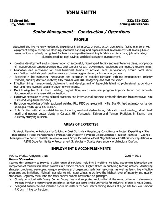 Construction Resume Templates, Samples & Examples | Resume Templates 101