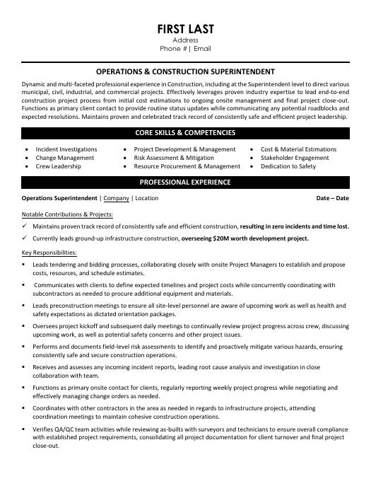 Construction Resume Templates, Samples & Examples | Resume Templates 101